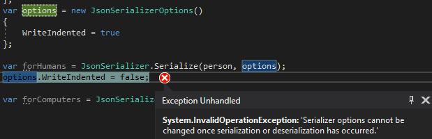 Serializer options cannot be changed once serialization or deserialization has occurred