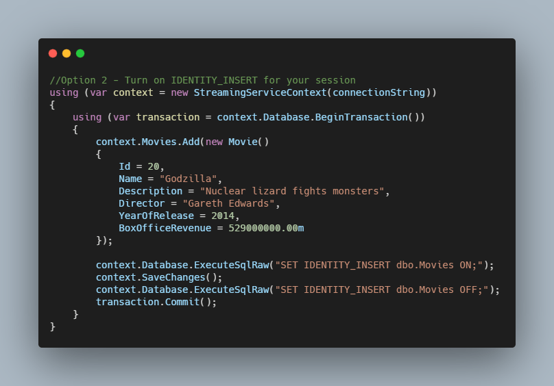 SqlException Cannot Insert Explicit Value For Identity Column