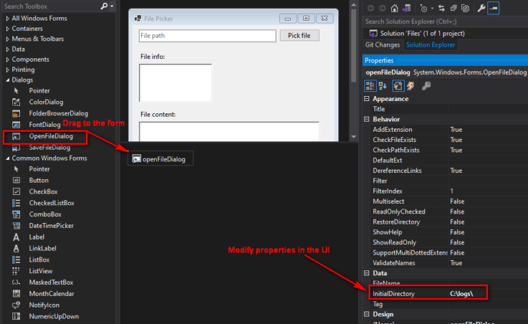 WinForms - How to prompt the user for a file | makolyte