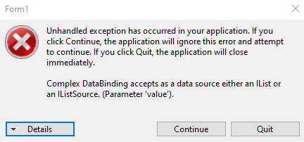 Complex DataBinding accepts as a data source either an IList or an ...
