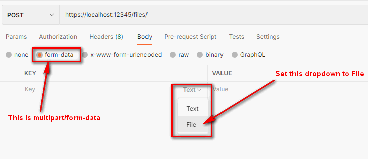 Postman How To Post Multipart Form Data File And Text From Esp32 To 
