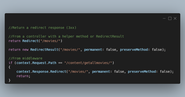 Redirect a request in ASP.NET Core | makolyte Redirect a request in ASP.NET Core | makolyte