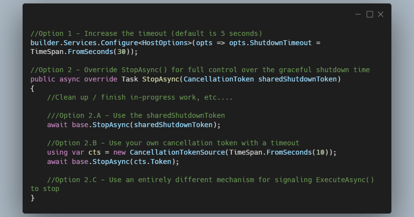 ASP.NET Core - Control the graceful shutdown time for background services | makolyte
